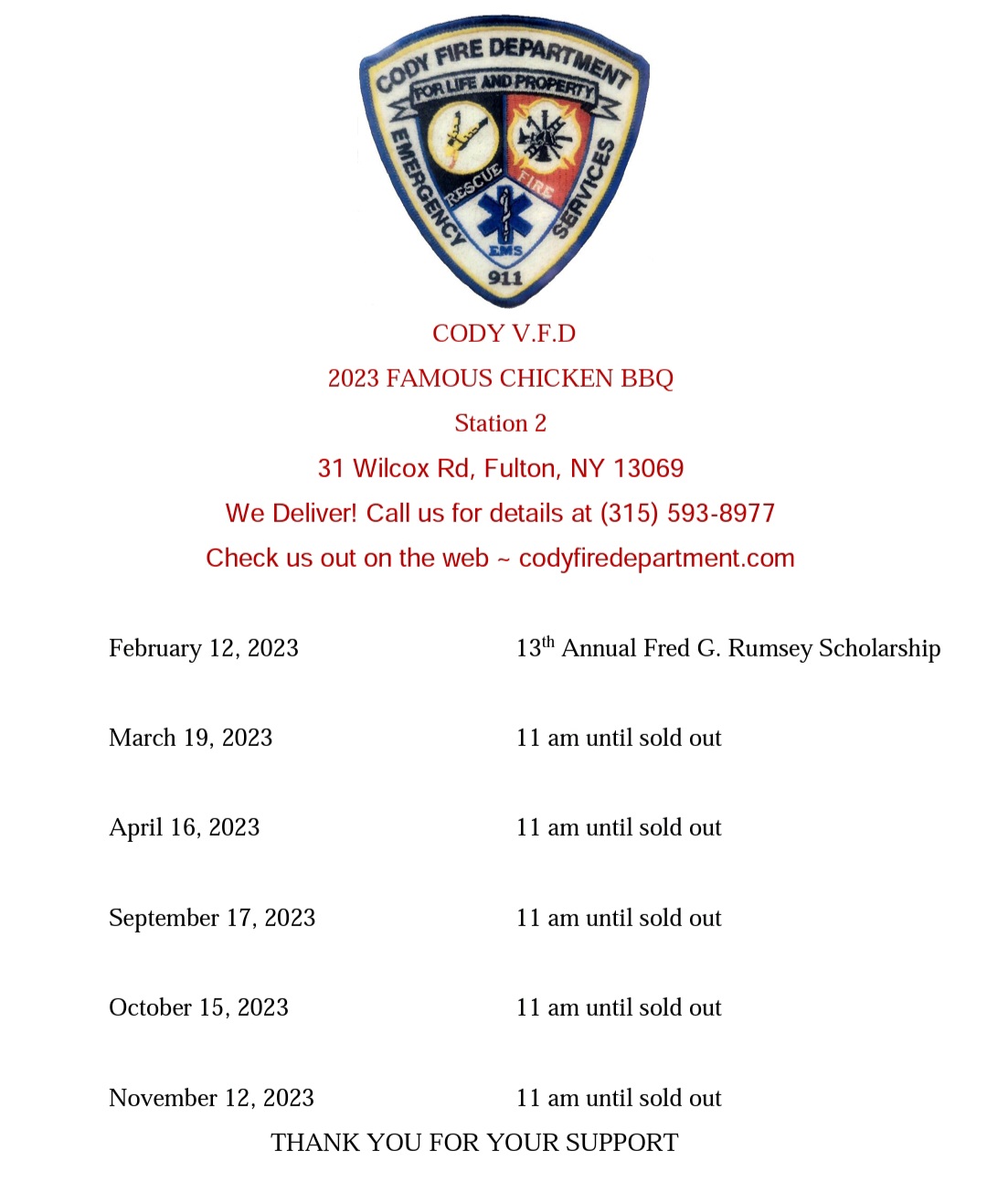 Cody Famous Chicken BBQ Dates – Cody Volunteer Fire Department